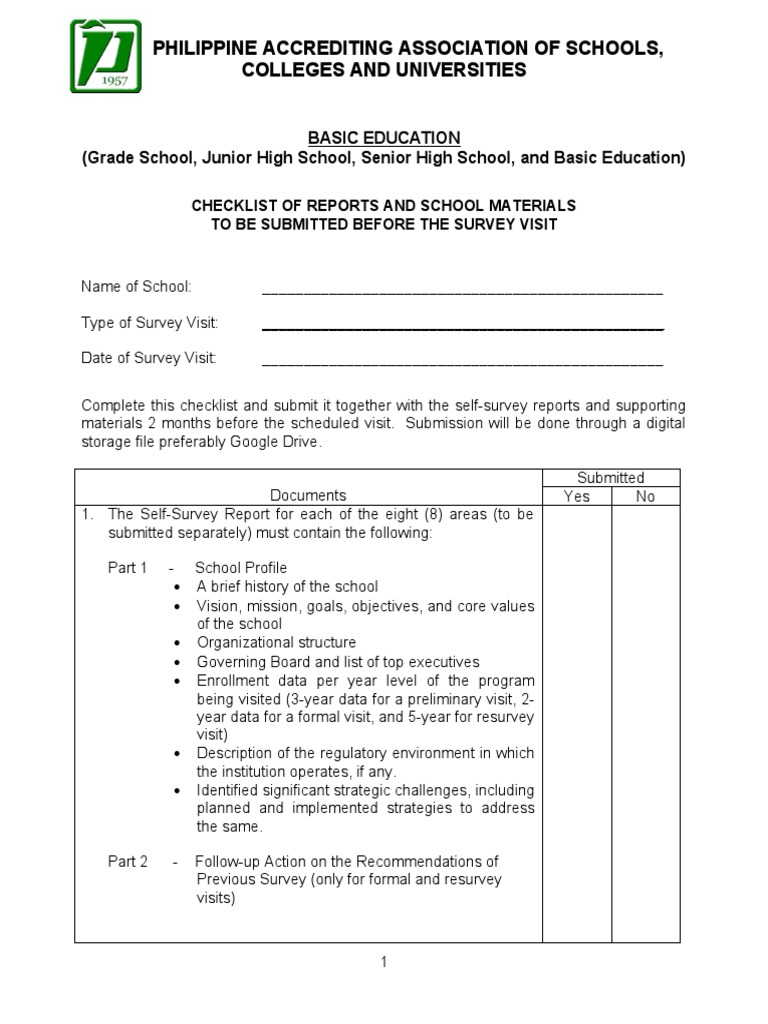 Checklist For Schools Using The New Instrument For BED | PDF | Schools | Business