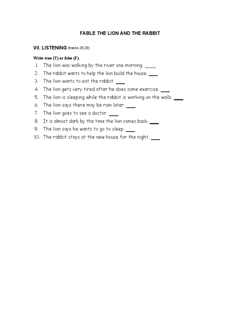 Fable The Lion and The Rabbit | PDF | Language Arts & Discipline