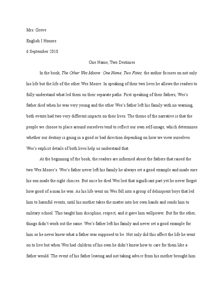 The Other Wes Moore: Two Fates Explained | PDF
