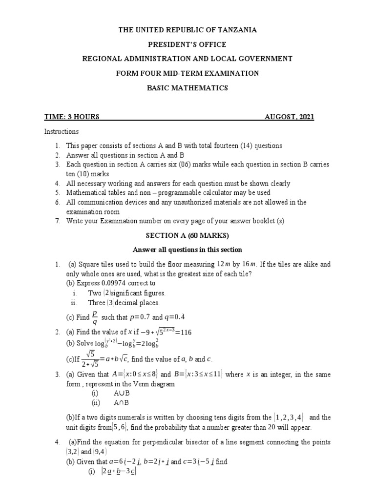 Basic Mathematics Form Four | PDF | Angle | Elementary Mathematics