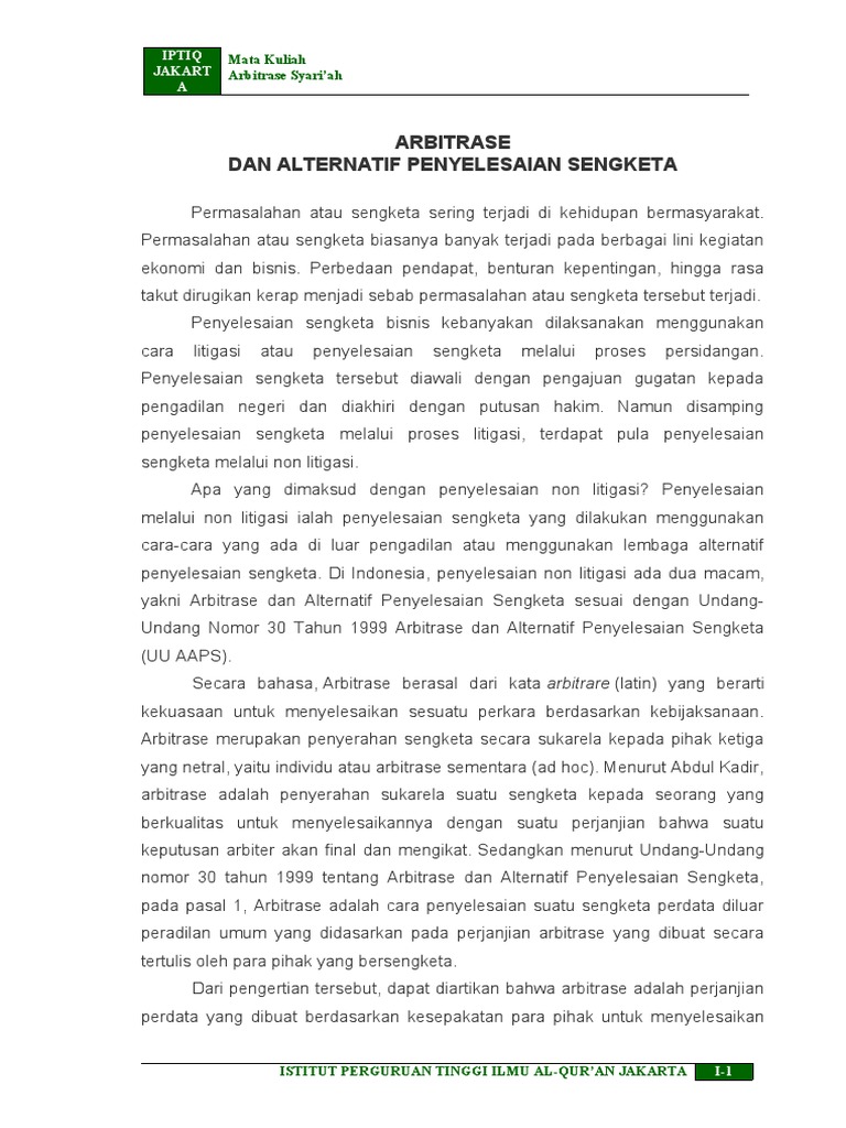 3, Arbitrase Dan Penyelesaian Sengketa Non Litigasi | PDF