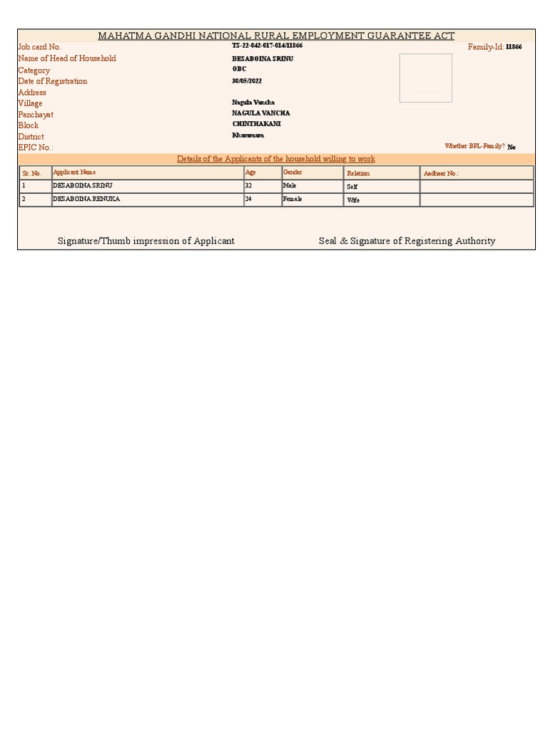 NREGA Job Card List 2023-24 | PDF