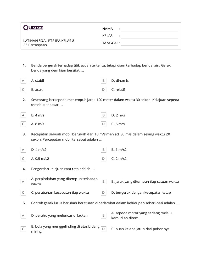 Latihan Soal Pts Ipa Kelas 8 | PDF