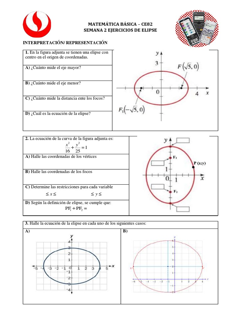 CE82 SEMANA 2 SP2 EJERCICIOS DE ELIPSE (Respuestas) | PDF | Elipse ...