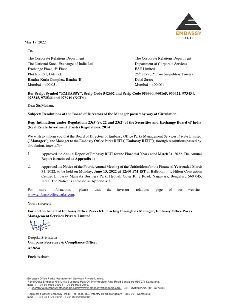 Embassy Reit | PDF | Real Estate Investment Trust | Renewable Energy