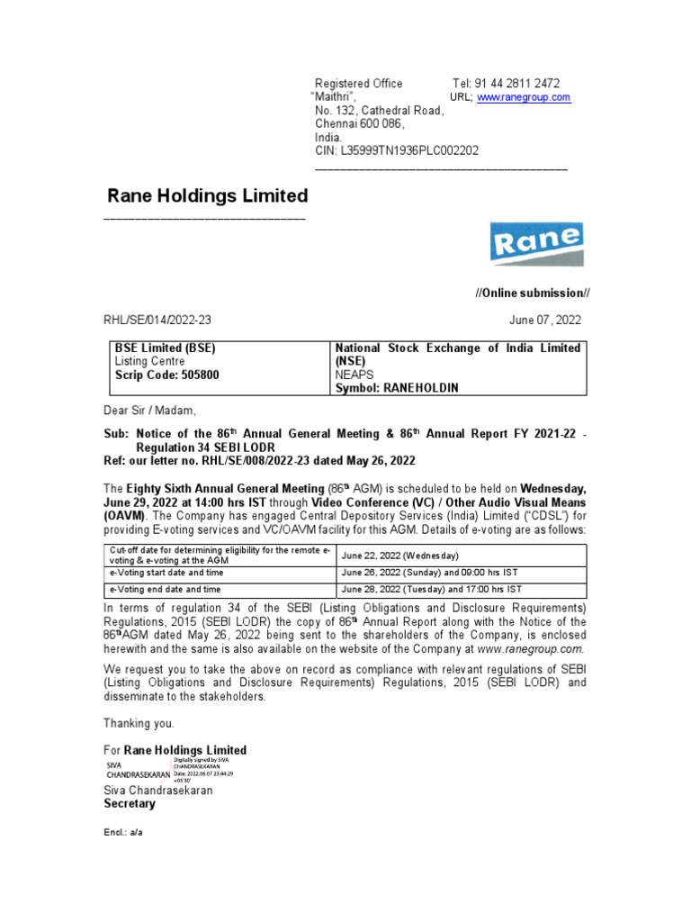 Rane Holdings | PDF | Dividend | Electronic Voting Rane Holdings | PDF | Dividend | Electronic Voting