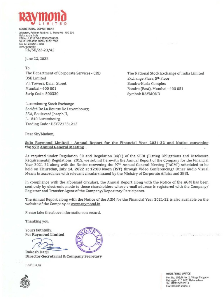 Raymond Limited Annual Report 2021-22 | PDF | Brand | Retail