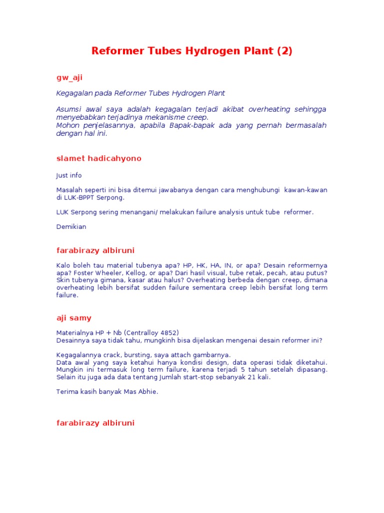 Reformer Tubes Hydrogen Plant | PDF