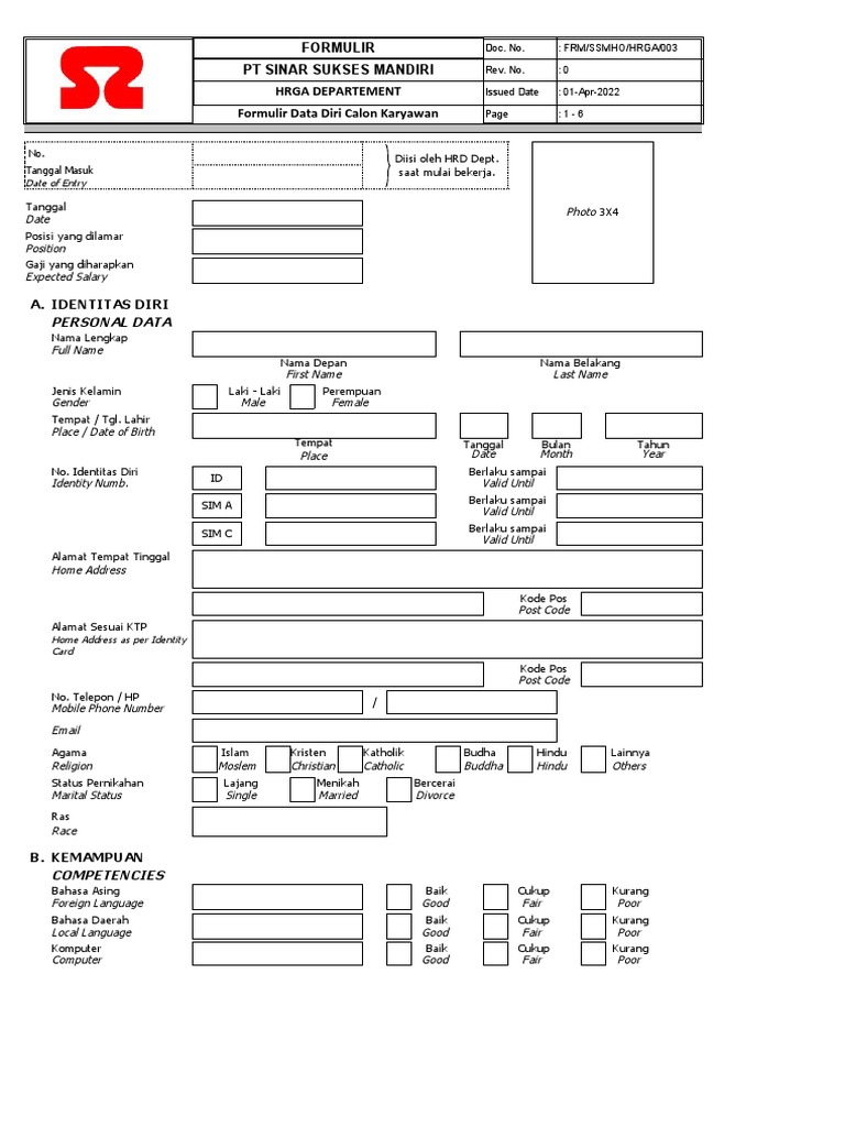 Form Data Diri | PDF