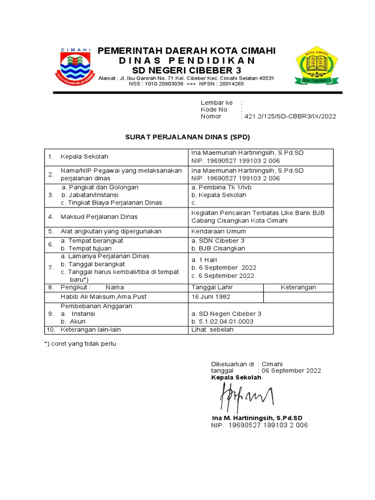 Format SPPD Untuk Sekolah Baru 2021 | PDF
