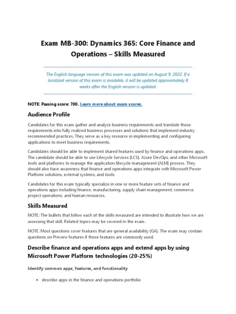 Exam MB 300 Dynamics 365 Core Finance and Operations-Skills Measured ...