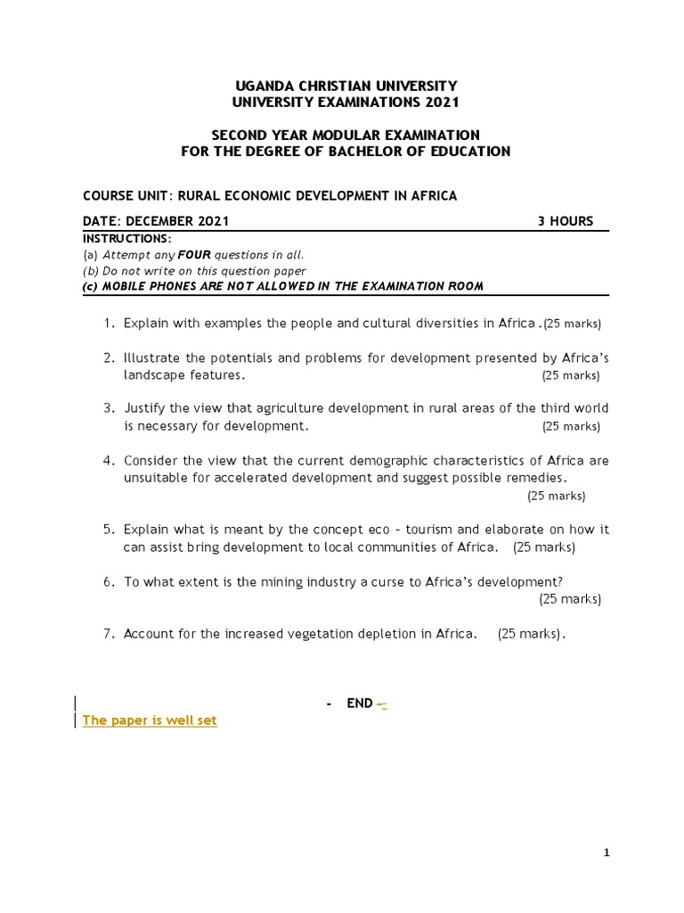 B.ed Module 4 Draft Questions 2021 - Rural Economic Development Draft ...