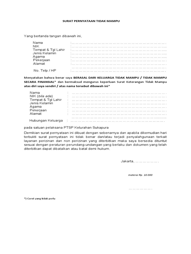 Formulir Dan Pernyataan SKTM Jakevo | PDF