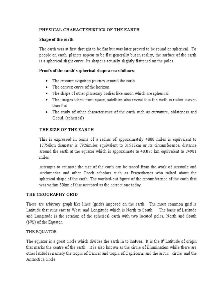 Physical Characteristics of The Earth | PDF | Earth | Latitude
