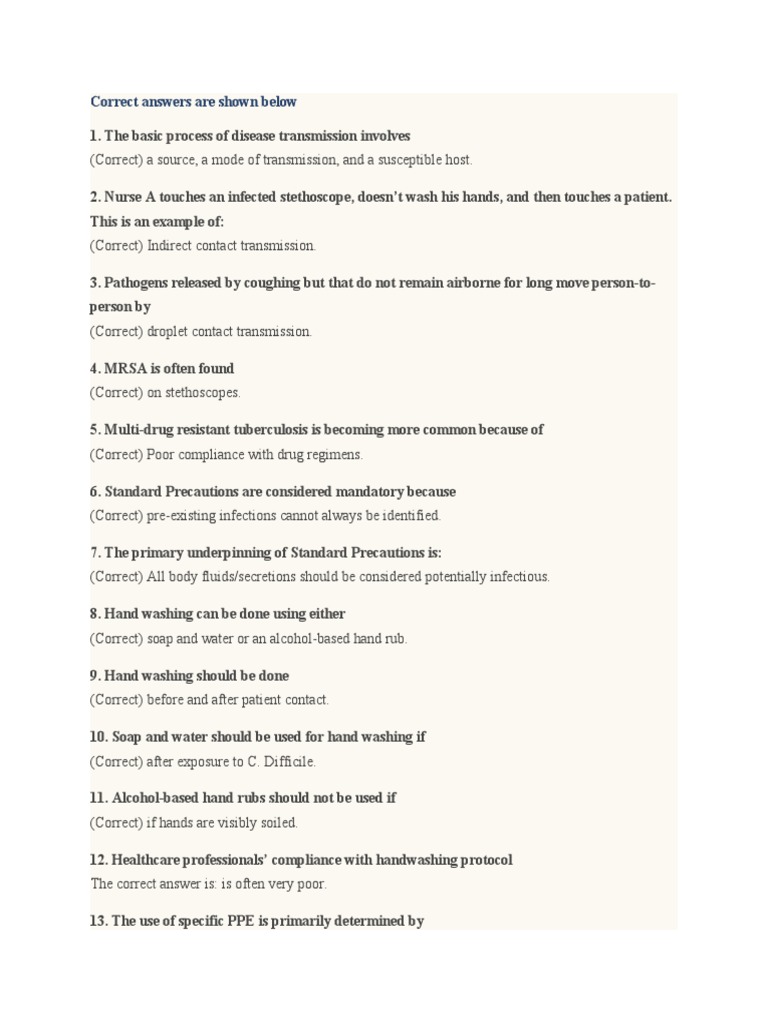 Infection Control Training Answer Key | PDF | Infection | Hepatitis B