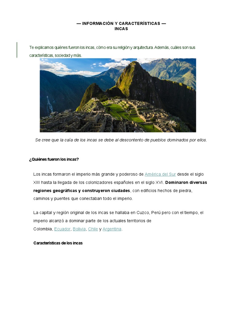 Información y Características - Cultura Inca | PDF | Imperio Inca | Perú