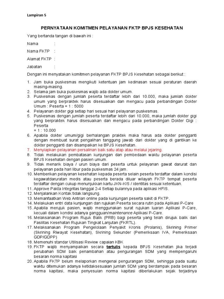 Lampiran 5 Pernyataan Memenuhi Standar Mutu Pelayanan Puskesmas | PDF