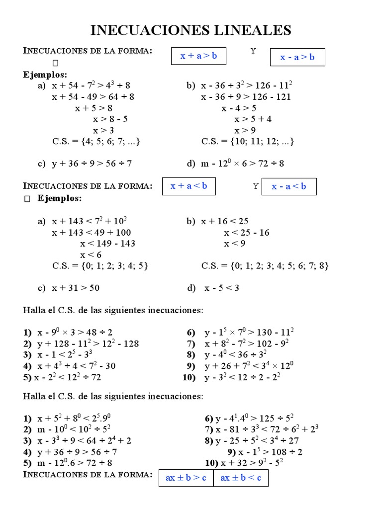 Inecuaciones Lineales | PDF | Desigualdad (Matemáticas)