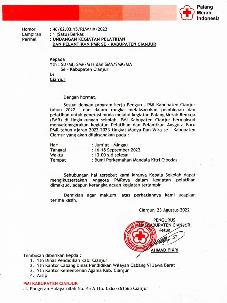 Surat Pelantikan PMR 001 | PDF
