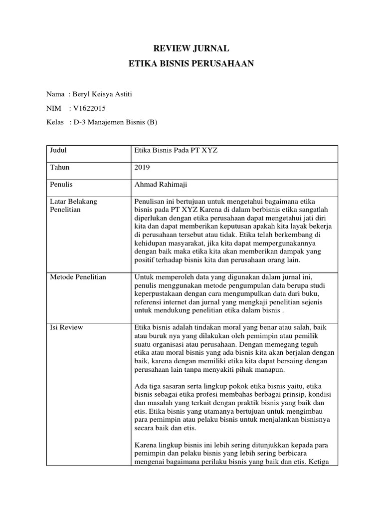 Beryl Keisya Astiti - Review Jurnal Erika Bisnis | PDF