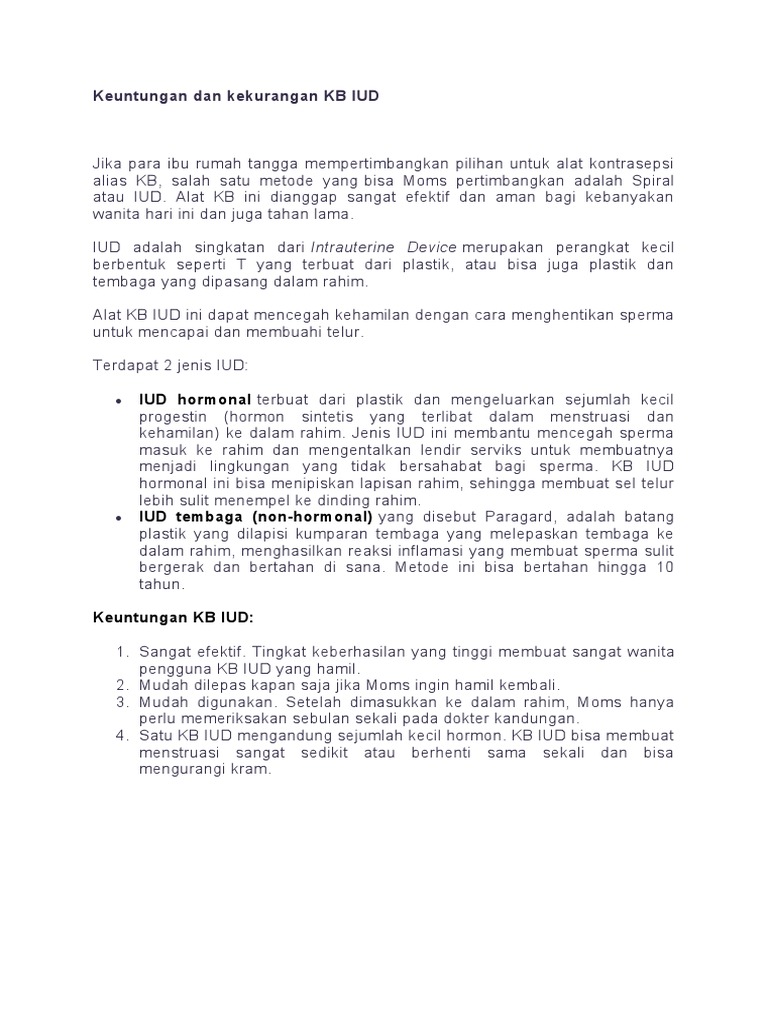 Keuntungan Dan Kekurangan KB IUD | PDF