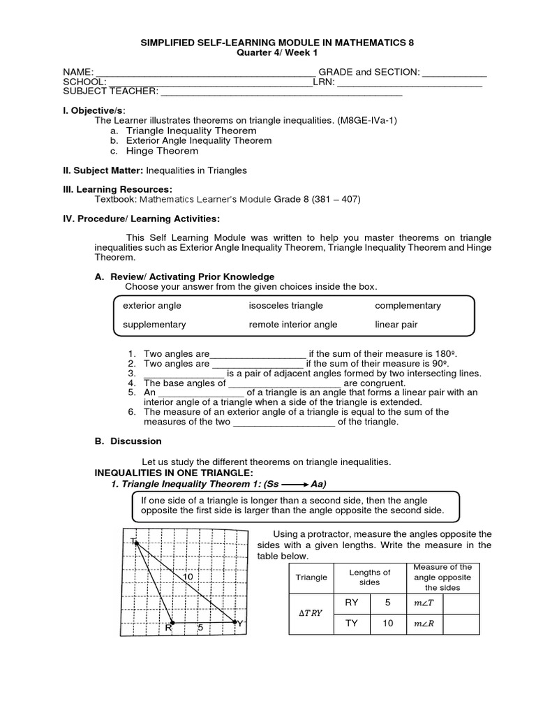 Math-8 Q4 M1 | PDF | Triangle | Angle