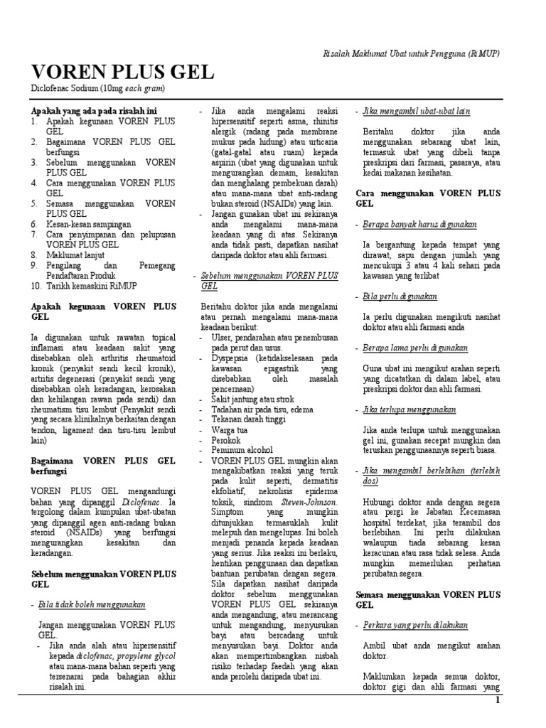 Voren Plus Gel Product Leaflet | PDF