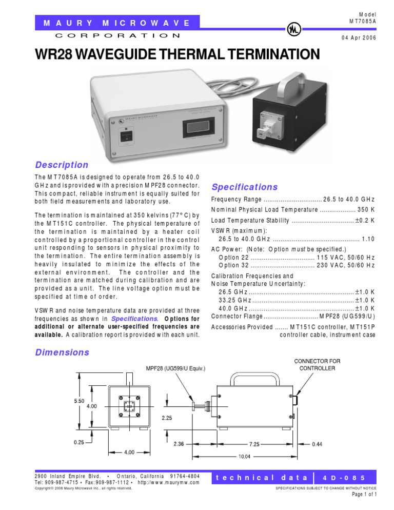 Wr28 Waveguide Thermal Termination: Description Specifications | PDF