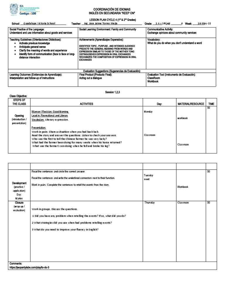 Planeacion Ingles secundariaFORMATO LESSON PLAN 2021 | PDF | Teaching ...