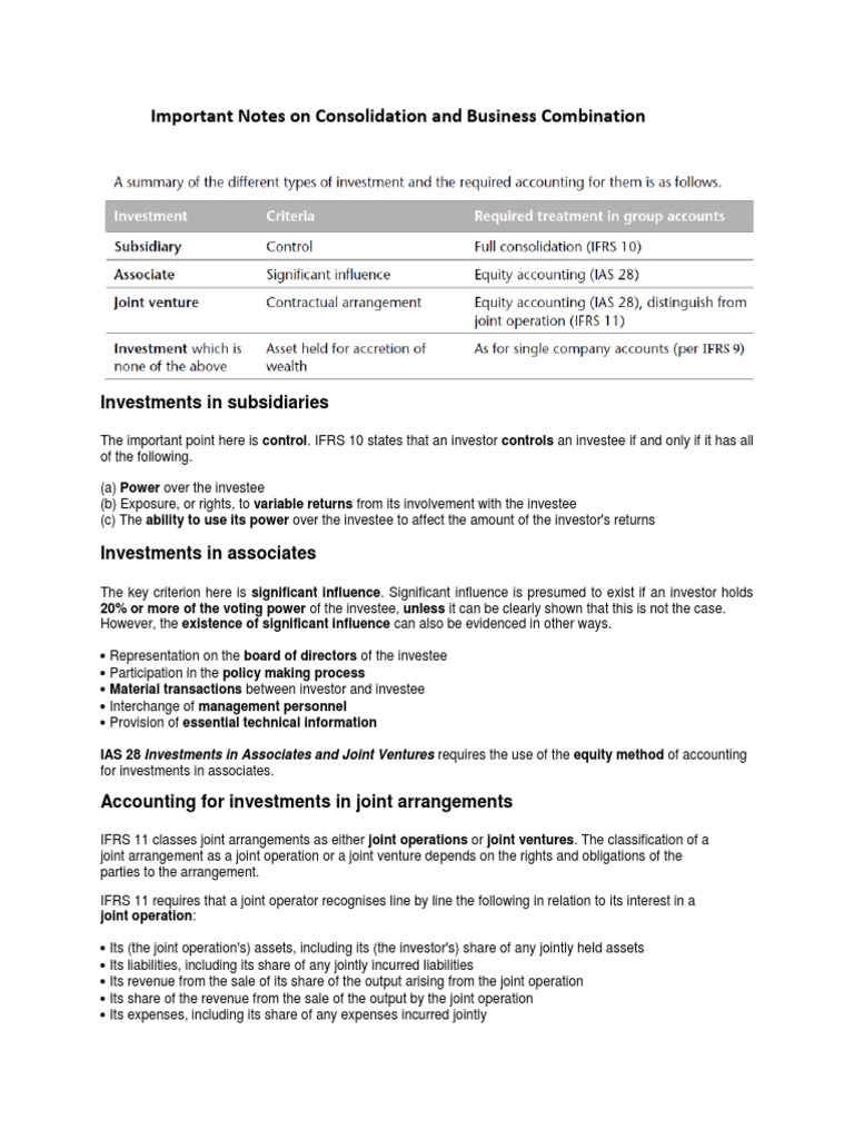 Important Notes For Consolidation and Business Combination | PDF ...
