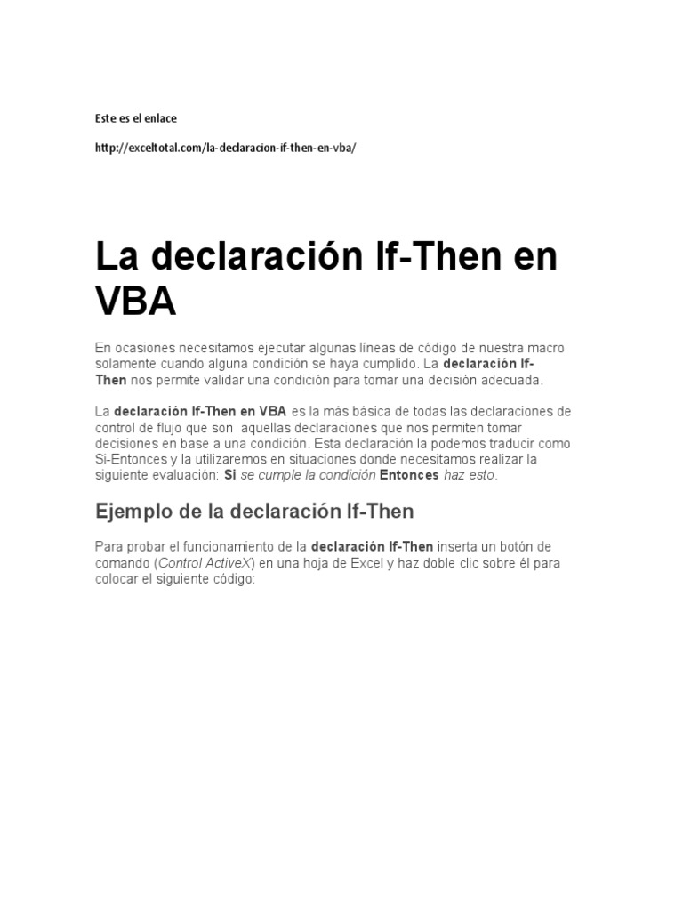La Declaración If-Then en VBA | PDF | Macro (informática) | Desarrollo de software