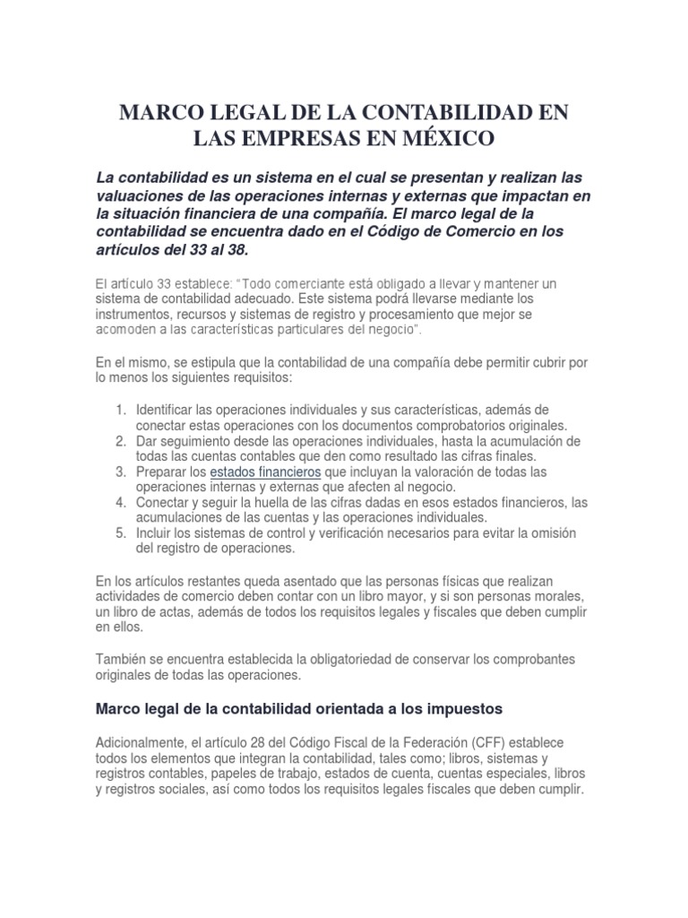 Marco Legal de La Contabilidad en Las Empresas en México | PDF ...