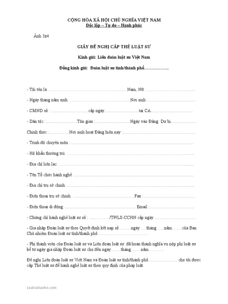 Mau Giay de Nghi Cap The Luat Su | PDF