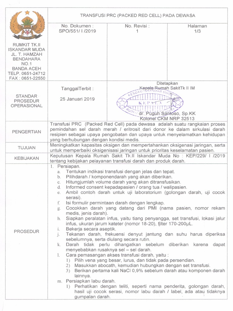 SPO Transfusi PRC Pada Dewasa | PDF