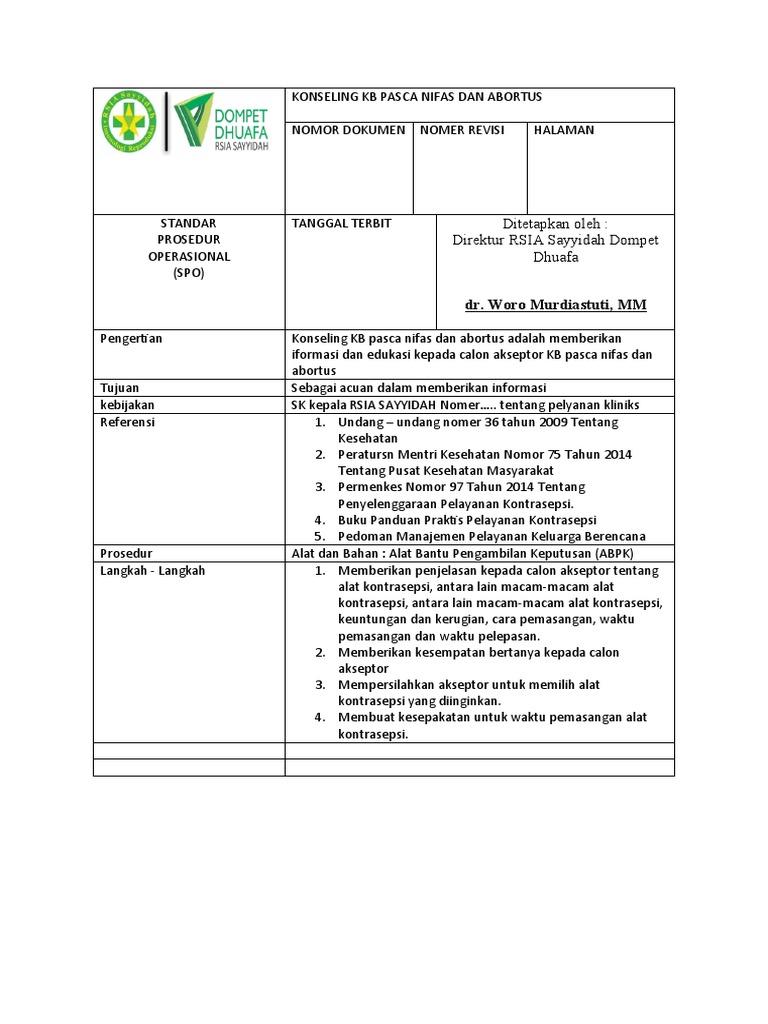 Spo KB Pasca Keguguran Dan Persalinan | PDF | Kesehatan Holistik | Sains & Matematika