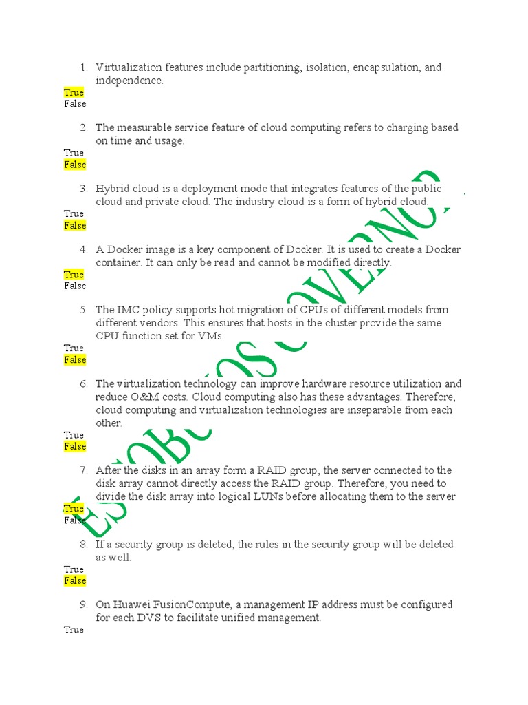 HCIA-Cloud Computing V4.0 Mock Exam | PDF | Virtualization | Cloud Computing