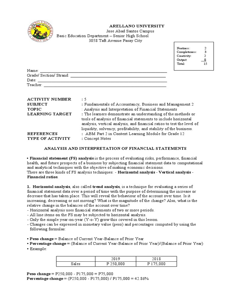 Financial Statement Analysis Techniques | PDF | Equity (Finance ...