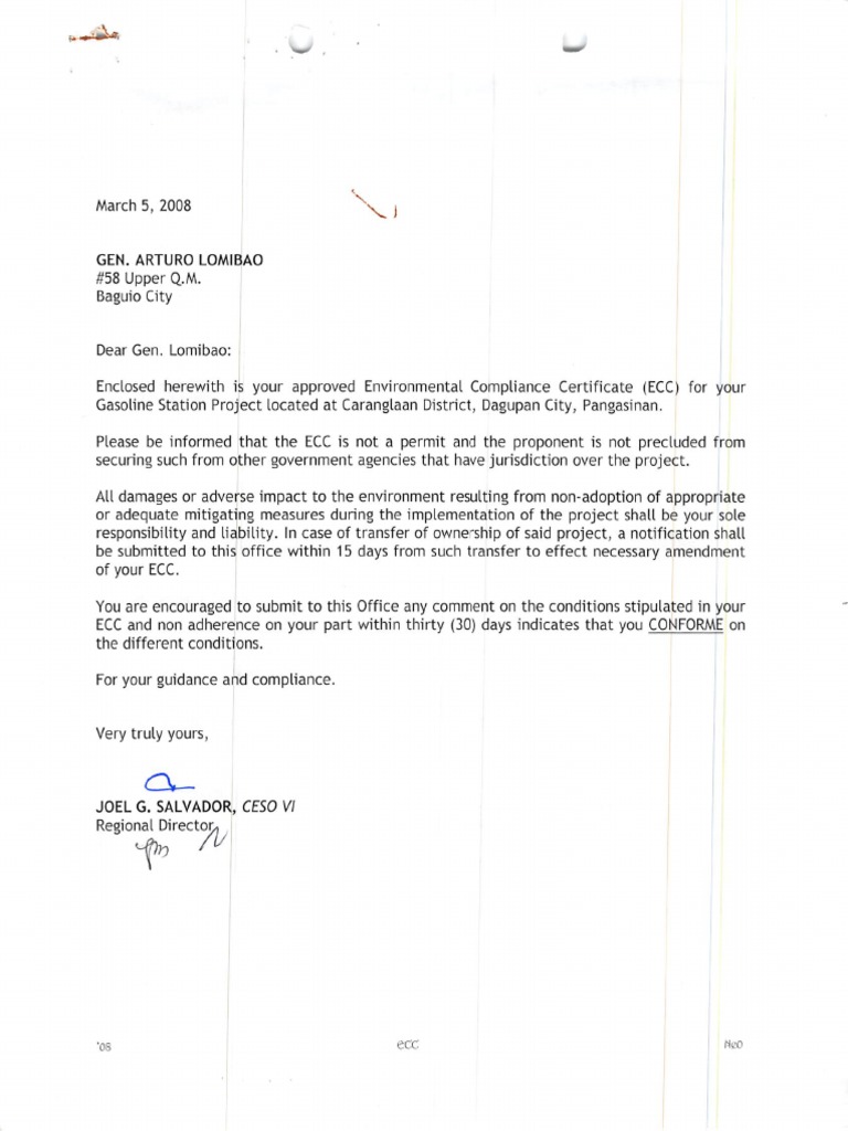 Ecc-R1-0803-030-6281 Environmental Compliance Certificate | PDF