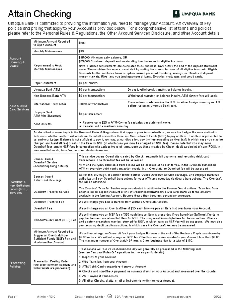 Attain Checking Product Disclosure | PDF | Overdraft | Transaction Account