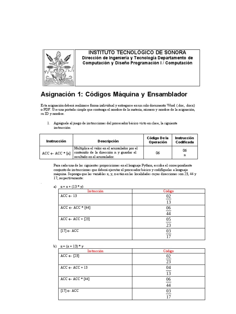 Asignación 01 - Códigos Máquina y Ensamblador | PDF | Lenguaje ...