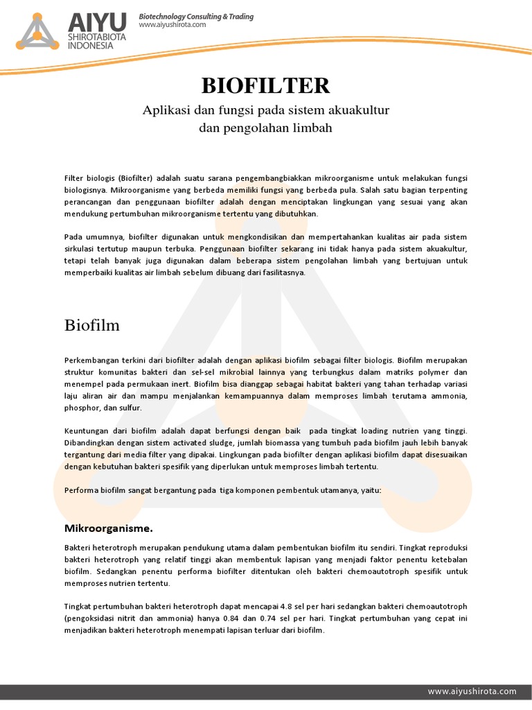 Aplikasi Biofilter dalam Akuakultur | PDF