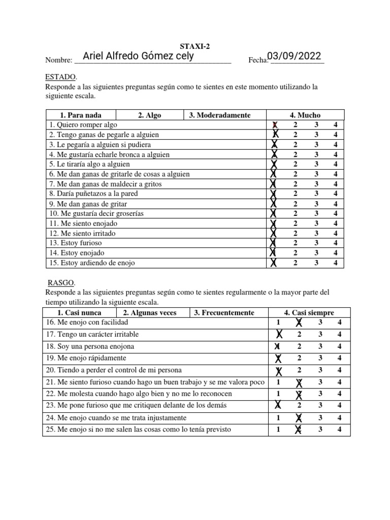 STAXI-2 HOJA DE RESPUESTAS USUARIO - Edited | PDF | Ira