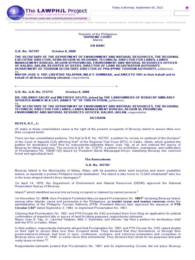 DENR v. Yap GR No. 167707 Oct. 2008, 568 SCRA 164 | PDF | Common Law ...