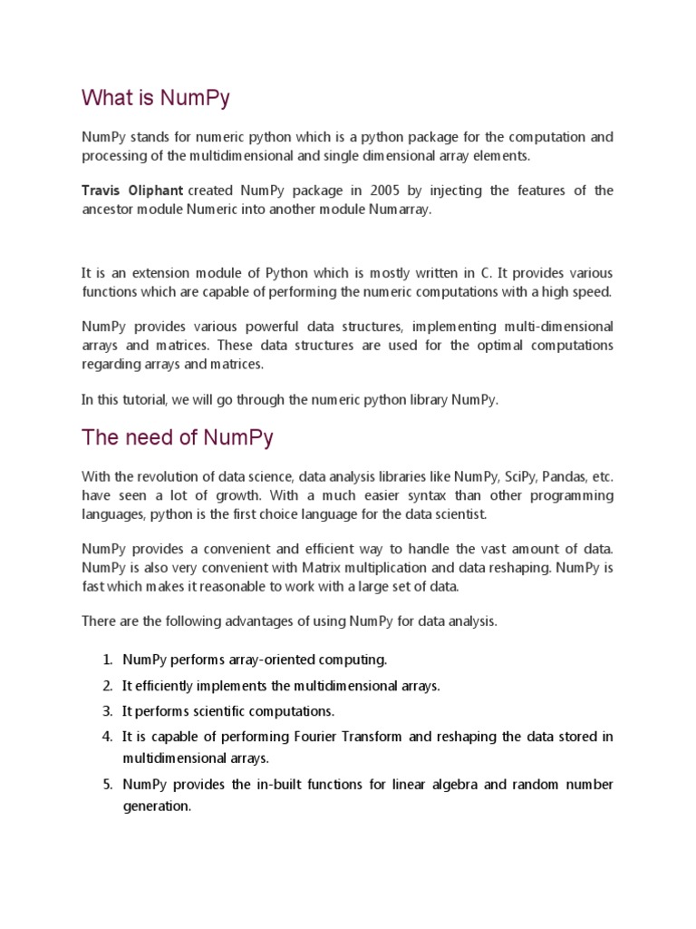 What Is Numpy Pdf Computer Programming Software Development