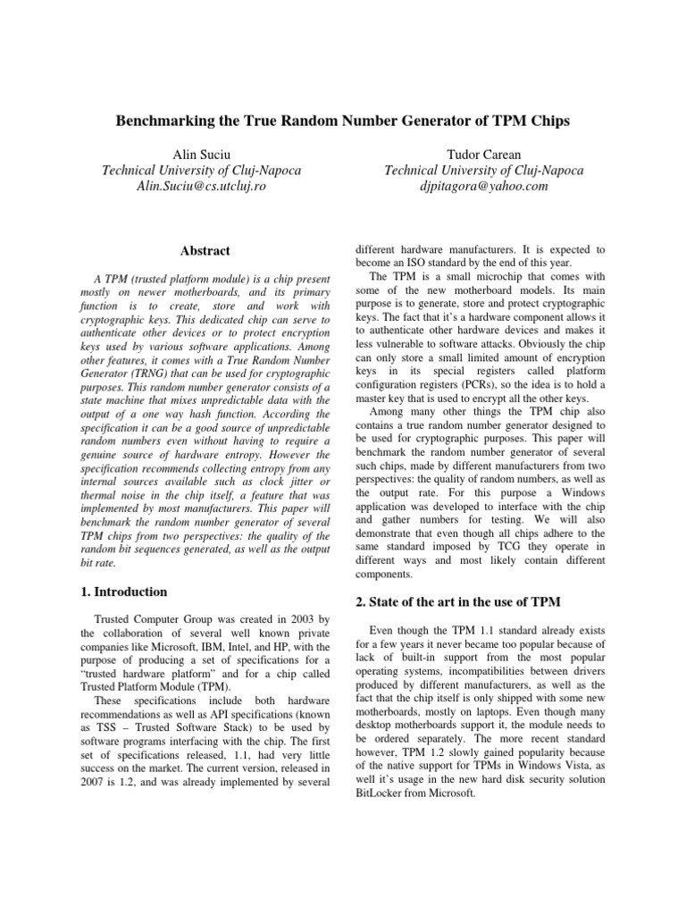 Benchmarking The True Random Number Generator of TPM Chips | PDF | Library (Computing) | Computing