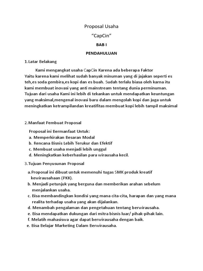 Proposal Usaha Capcin | PDF | Bisnis