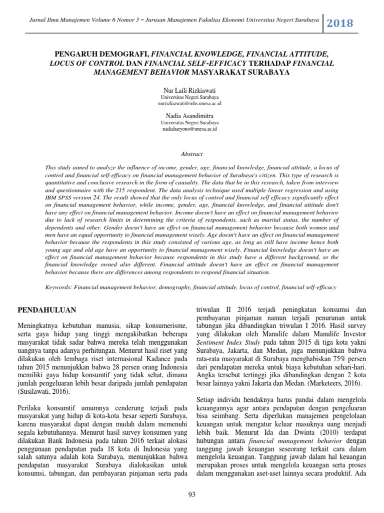 Locus of Control Dan Financial Self-Efficacy Terhadap Financial Management Behavior Masyarakat ...