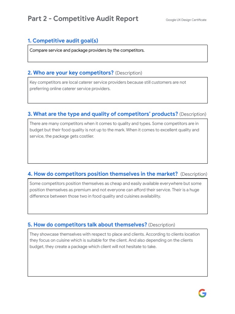 Google UX Design Certificate - Competitive Audit Report (Template) | PDF