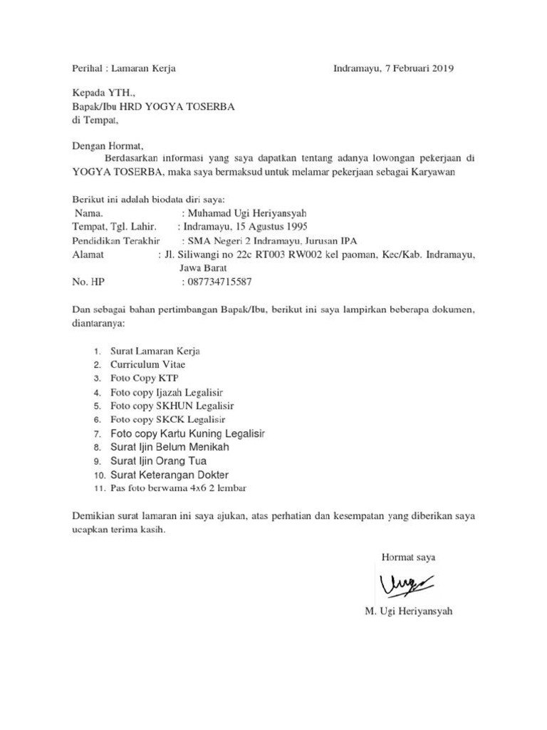 Contoh Lamaran Kerja | PDF