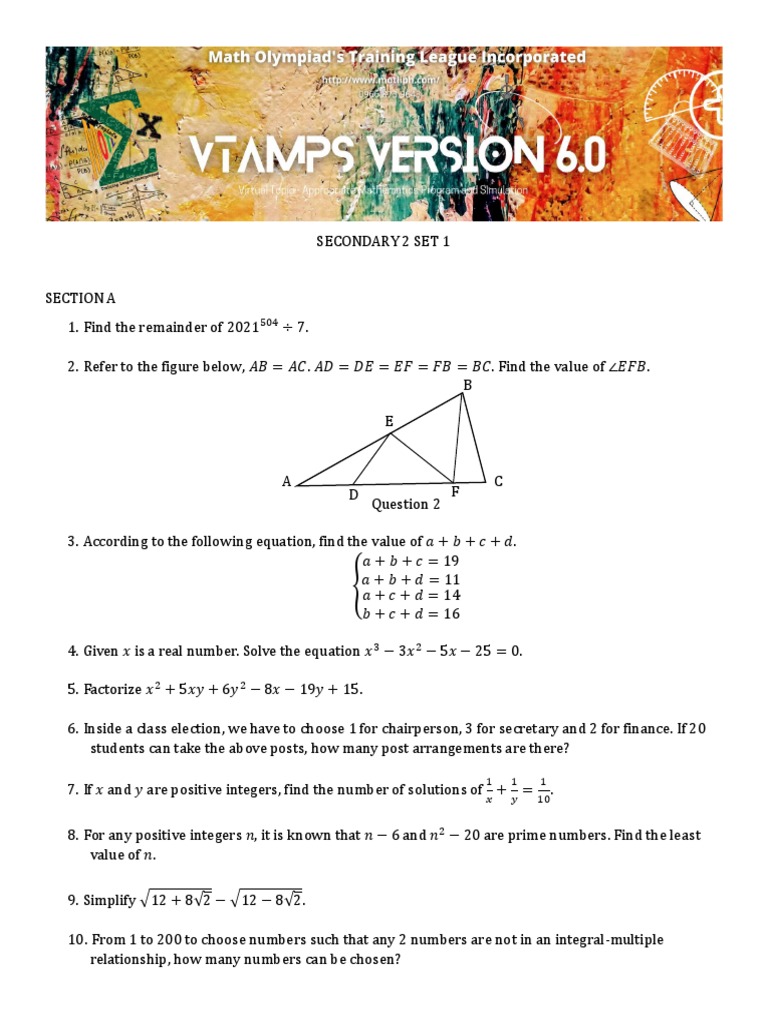 Secondary 2 Math Problem Set Solutions | PDF | Equations | Area